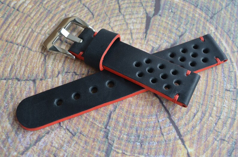 Leather Watch Strap Rally Sport Black Wrist Watch Band - Etsy