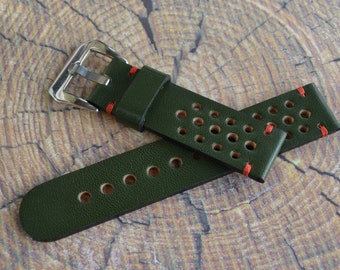 Leather Watch Strap Rally Sport Green Wrist Watch Band | Etsy
