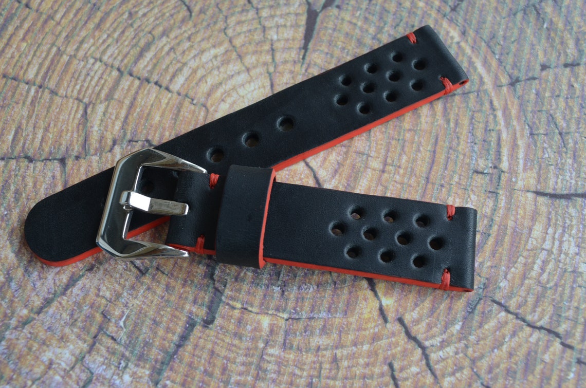 Leather Watch Strap Rally Sport Black Wrist Watch Band - Etsy