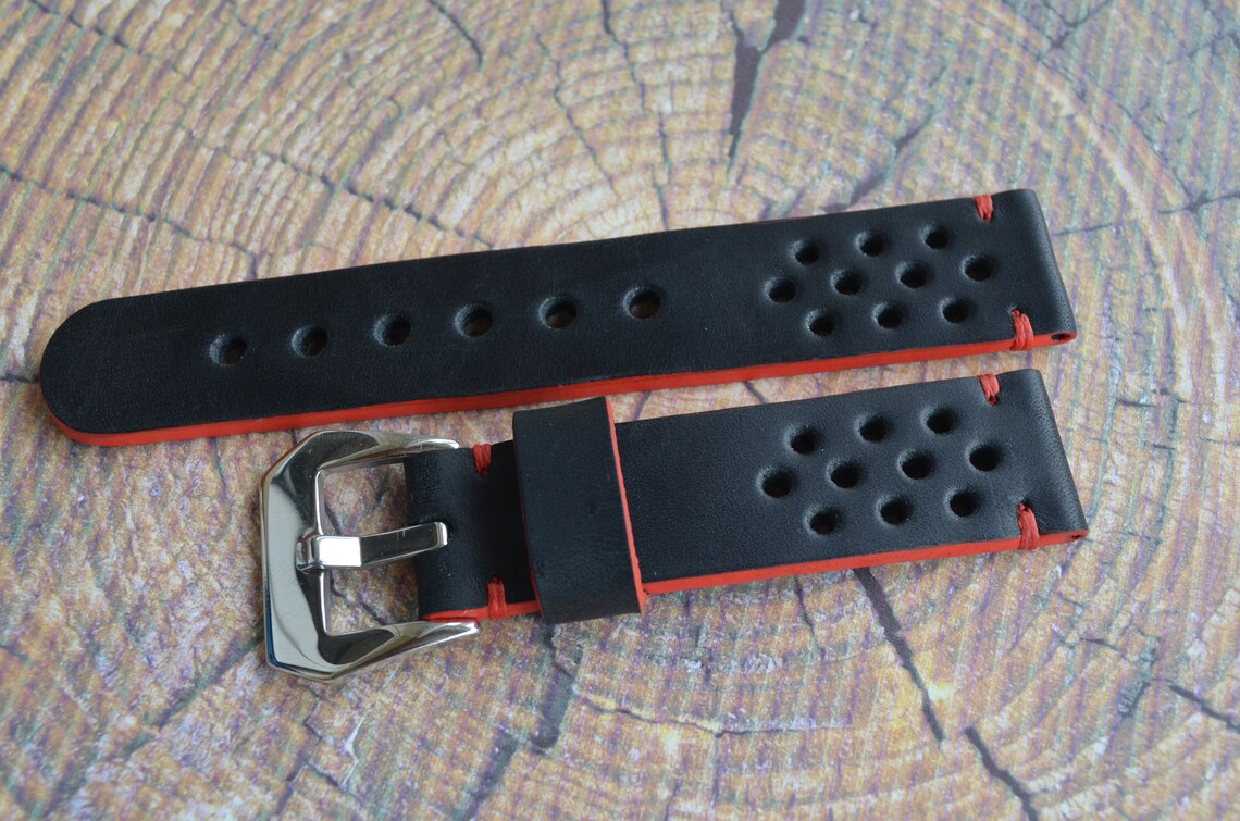 Leather Watch Strap Rally Sport Black Wrist Watch Band - Etsy