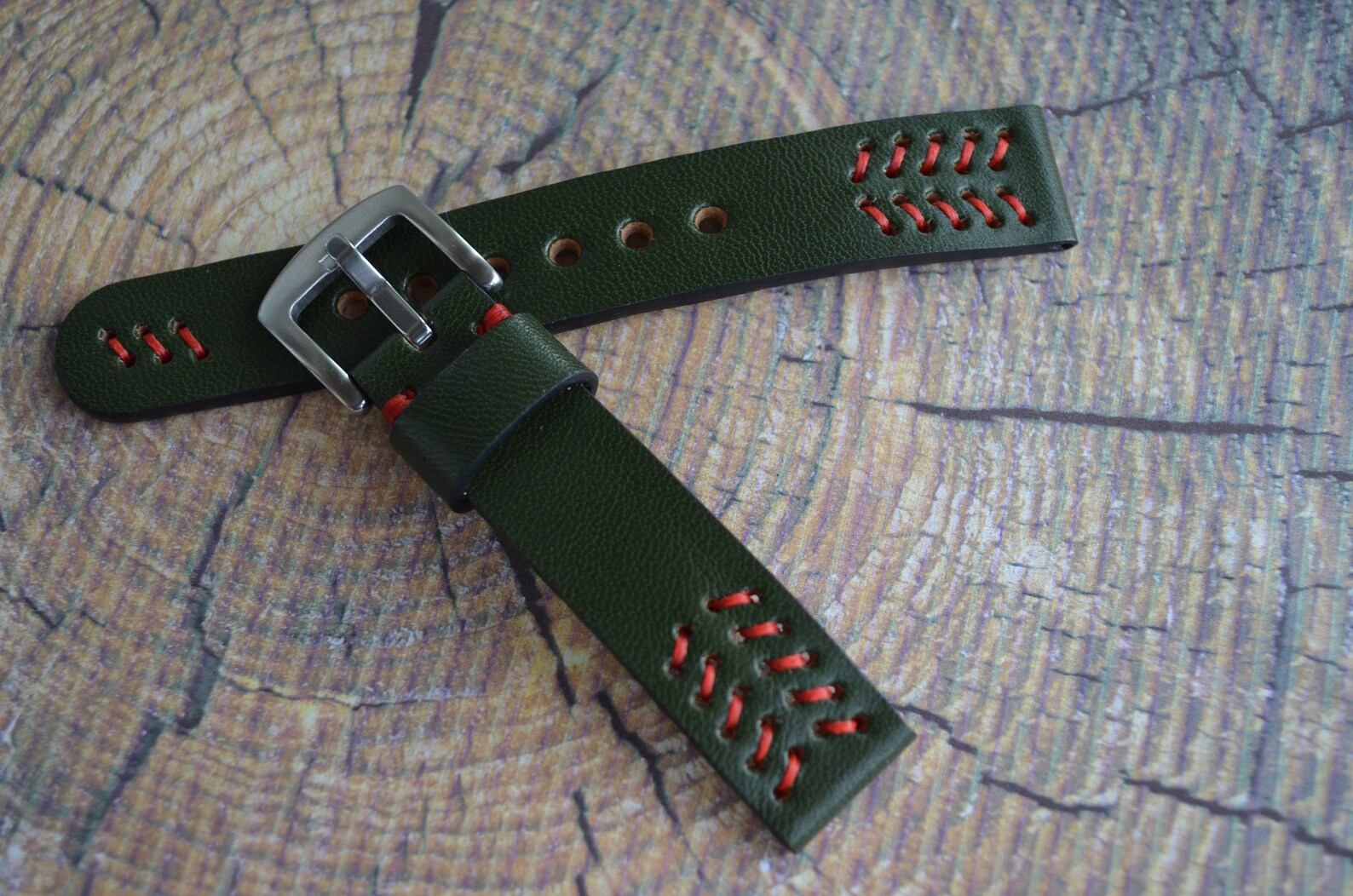 Leather Watch Strap Green Wrist Watch Band Bracelet Handmade | Etsy