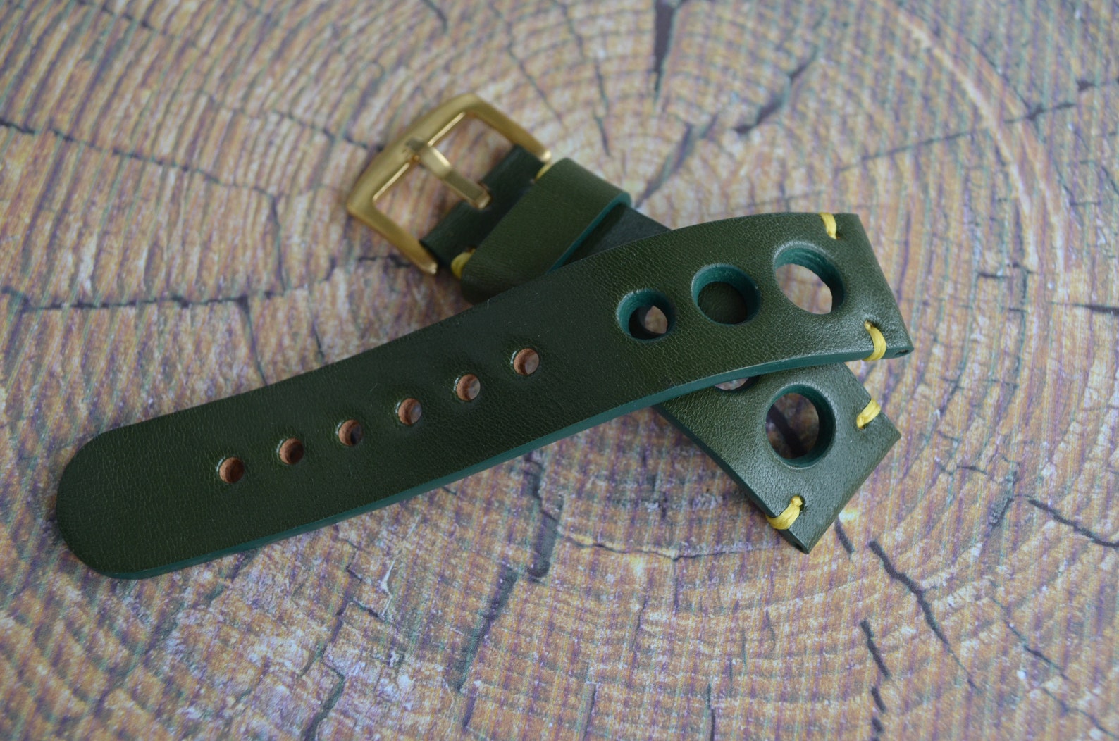 Leather Watch Strap Rally Sport Green Wrist Watch Band | Etsy