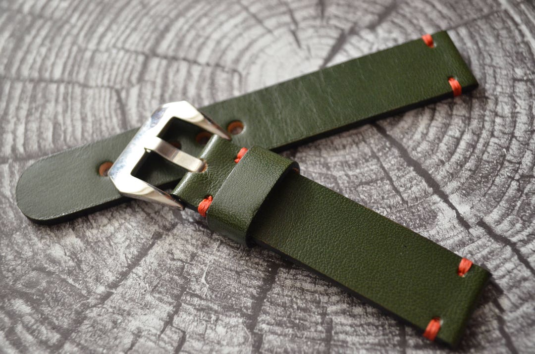 Leather Watch Strap Green Wrist Watch Band Bracelet Handmade - Etsy