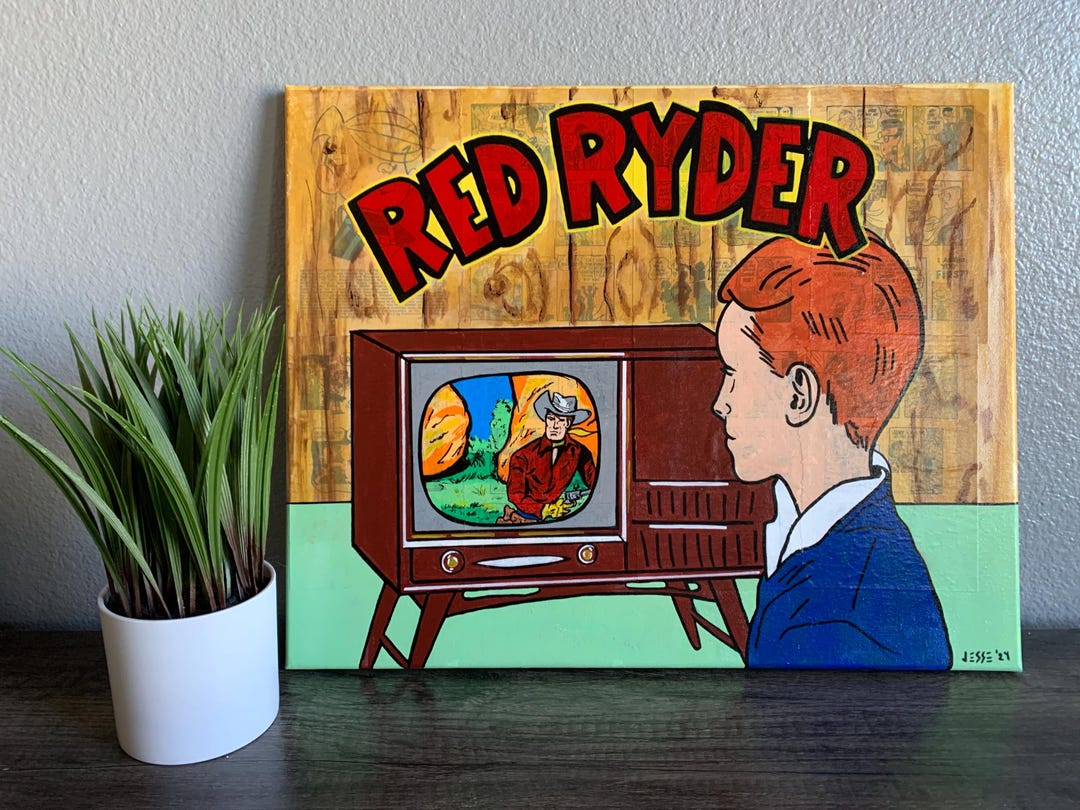 Original Red Ryder Western Mid Century Mixed Media Painting - Etsy