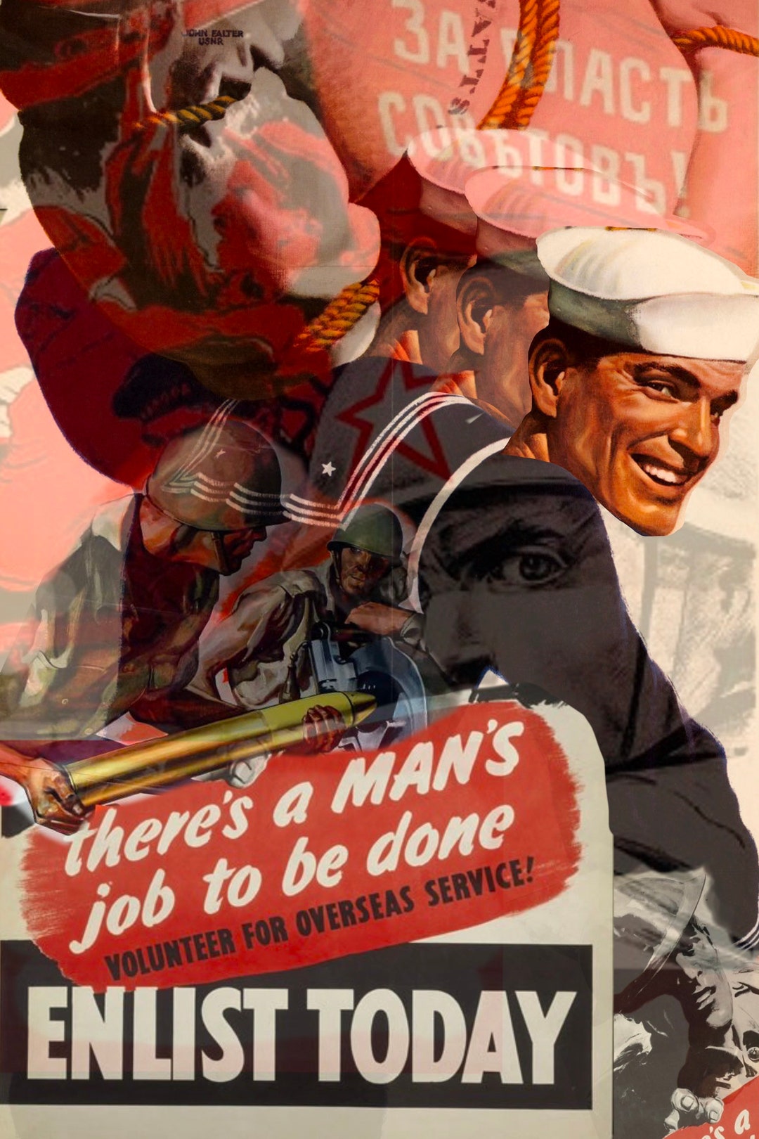 Vintage WWII Collage Graphic Poster - Etsy