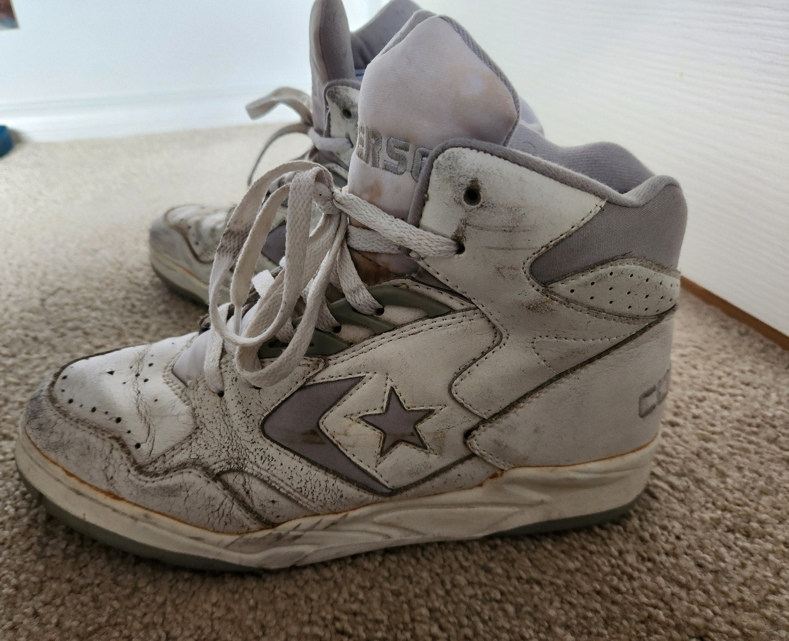 Vtg 80's Converse CONS Hi Top White Leather Sneakers NBA Mens Size 9 - Etsy