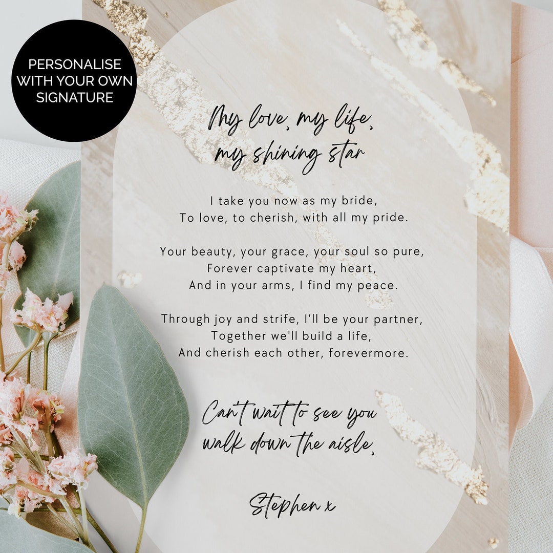 Wedding Day Card to Bride From Groom - Poem - Personalised - Etsy