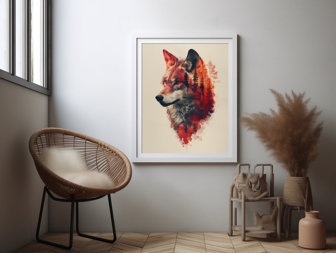 Wolf and Forest - Printable Wall Art - Wolf and Forest Art Print - Wolf ...