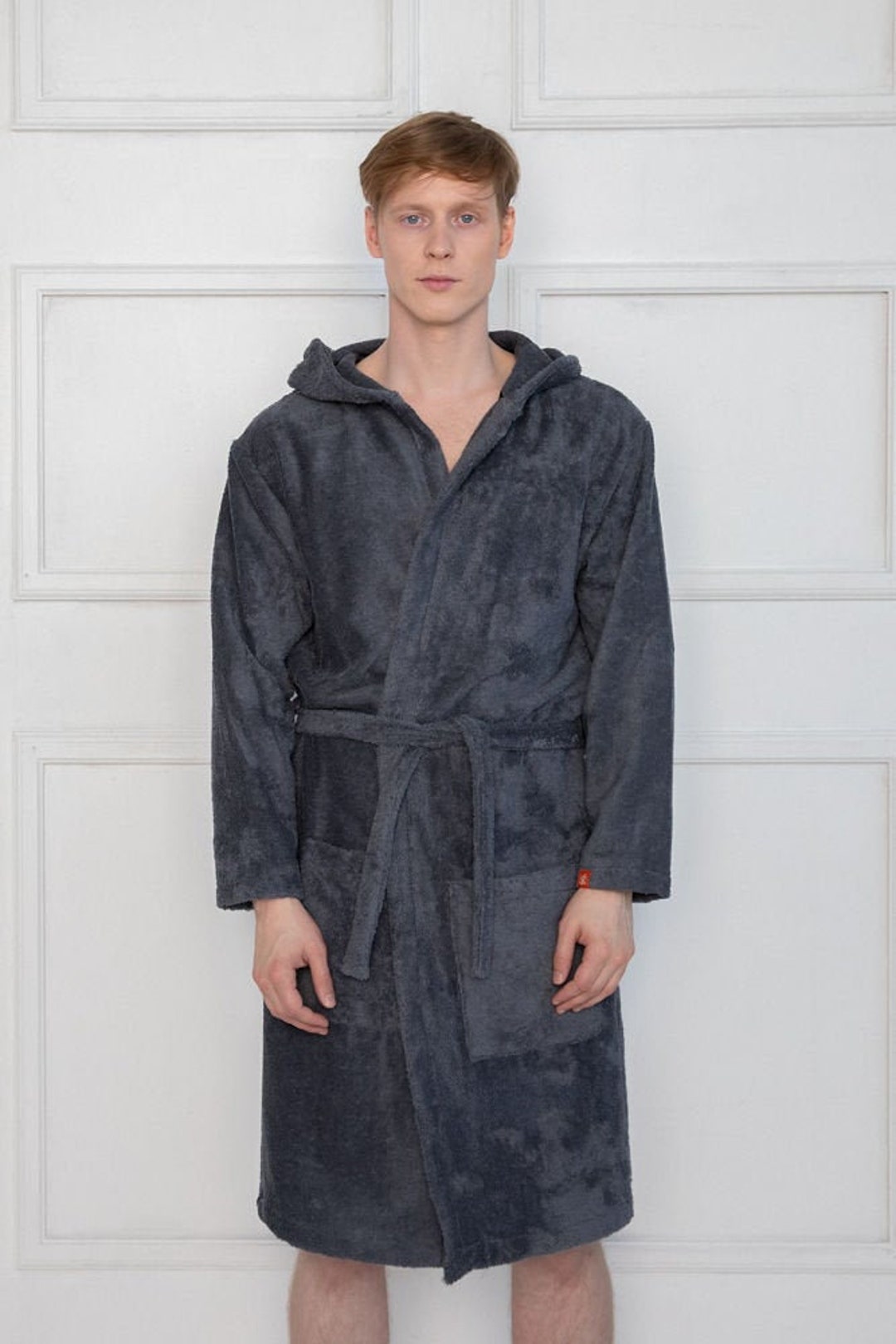 Dark Gray Bamboo Terry Robe: Organic Linen Kimono Bathrobe - Etsy