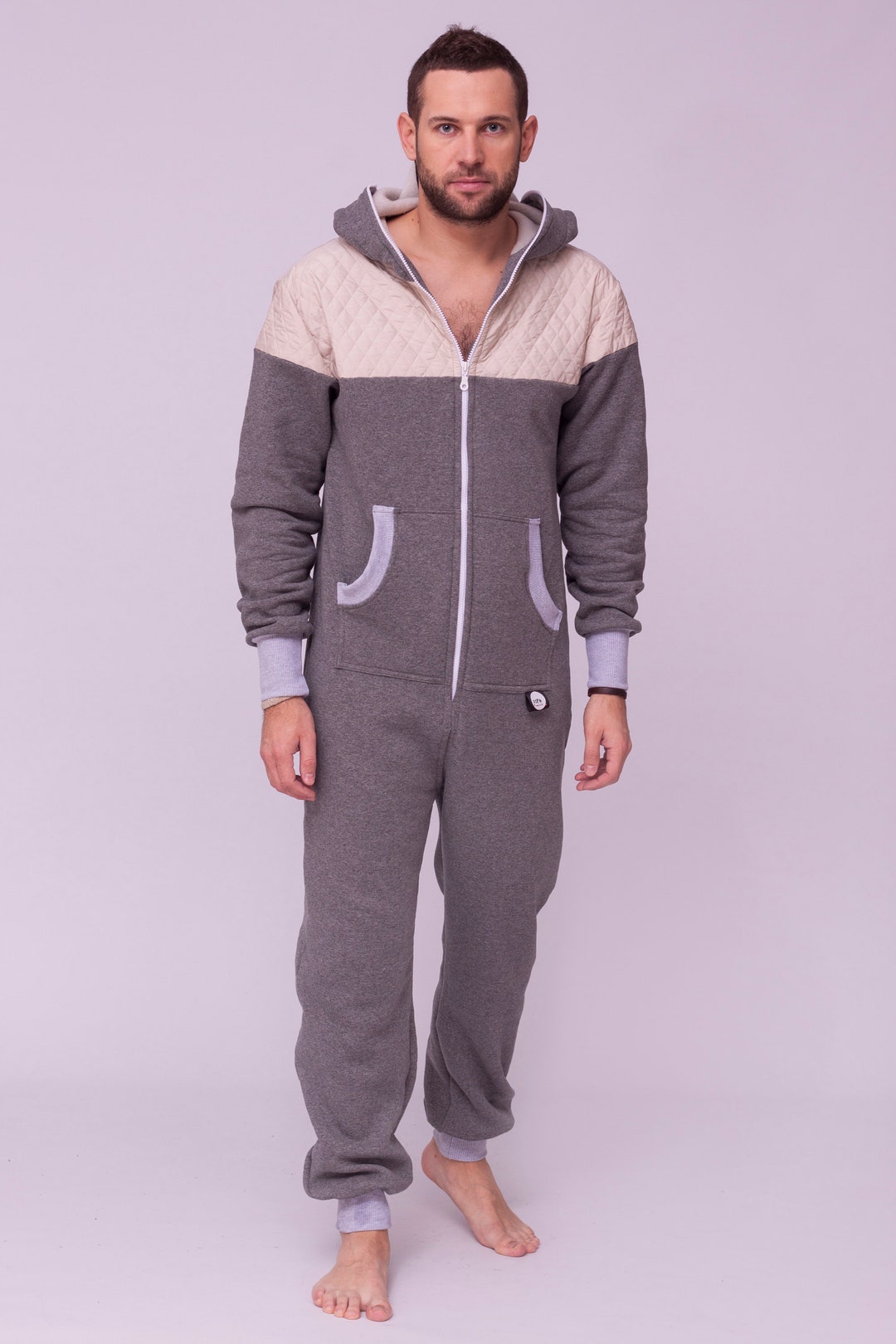 Adult Overall Pajamas - Full Length Cotton Lounger With Zipper, Mens ...