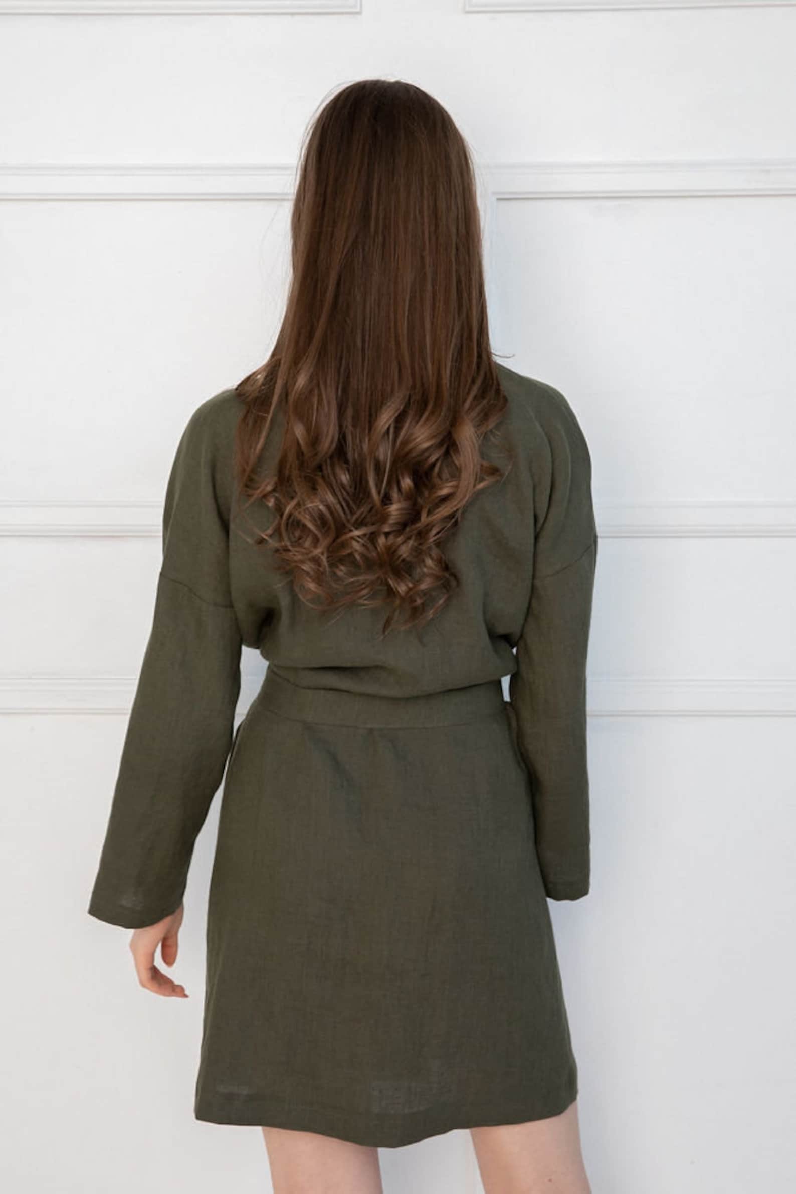 Natural Dark Green Linen Men Robe Men Linen Kimono Organic - Etsy