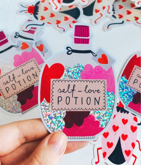 SELF-LOVE POTION Glitter Sticker Vinyl Scrapbook Funny | Etsy