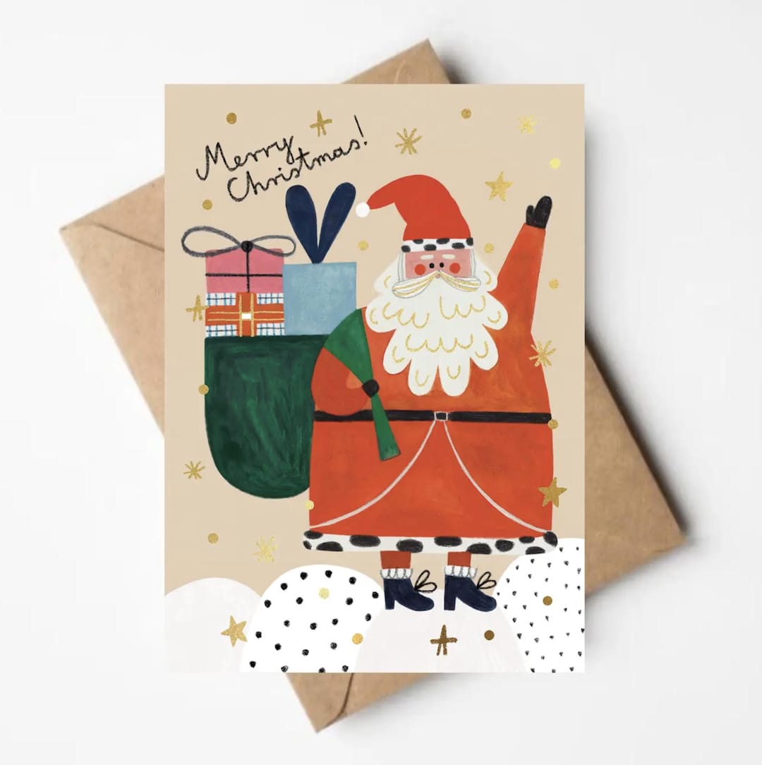 SANTA Gold Foil Card Christmas Celebration Greeting Card Christmas Card ...