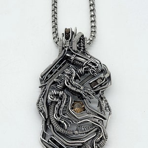 Alien Xenomorph Biomechanical Tech Pendant Wire Wrap Sterling Argentium ...