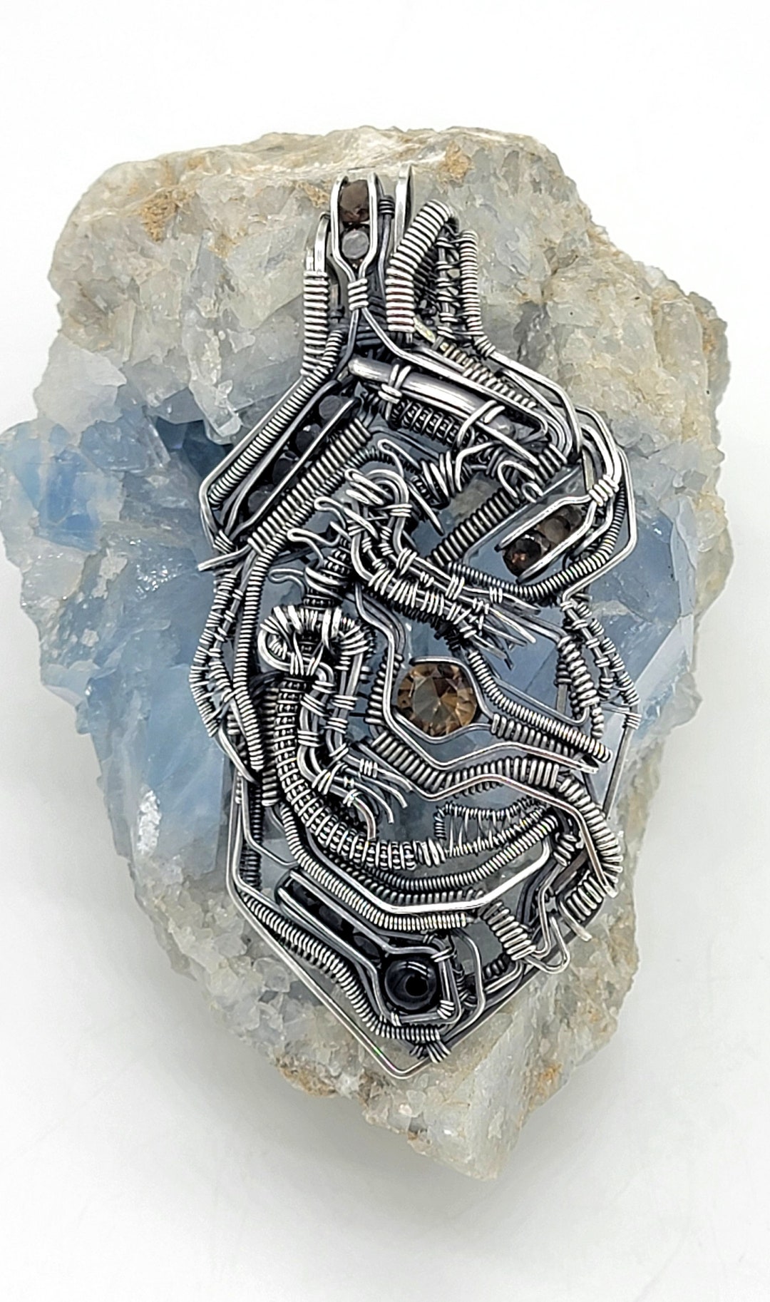 Alien Xenomorph Biomechanical Tech Pendant Wire Wrap Sterling Argentium ...
