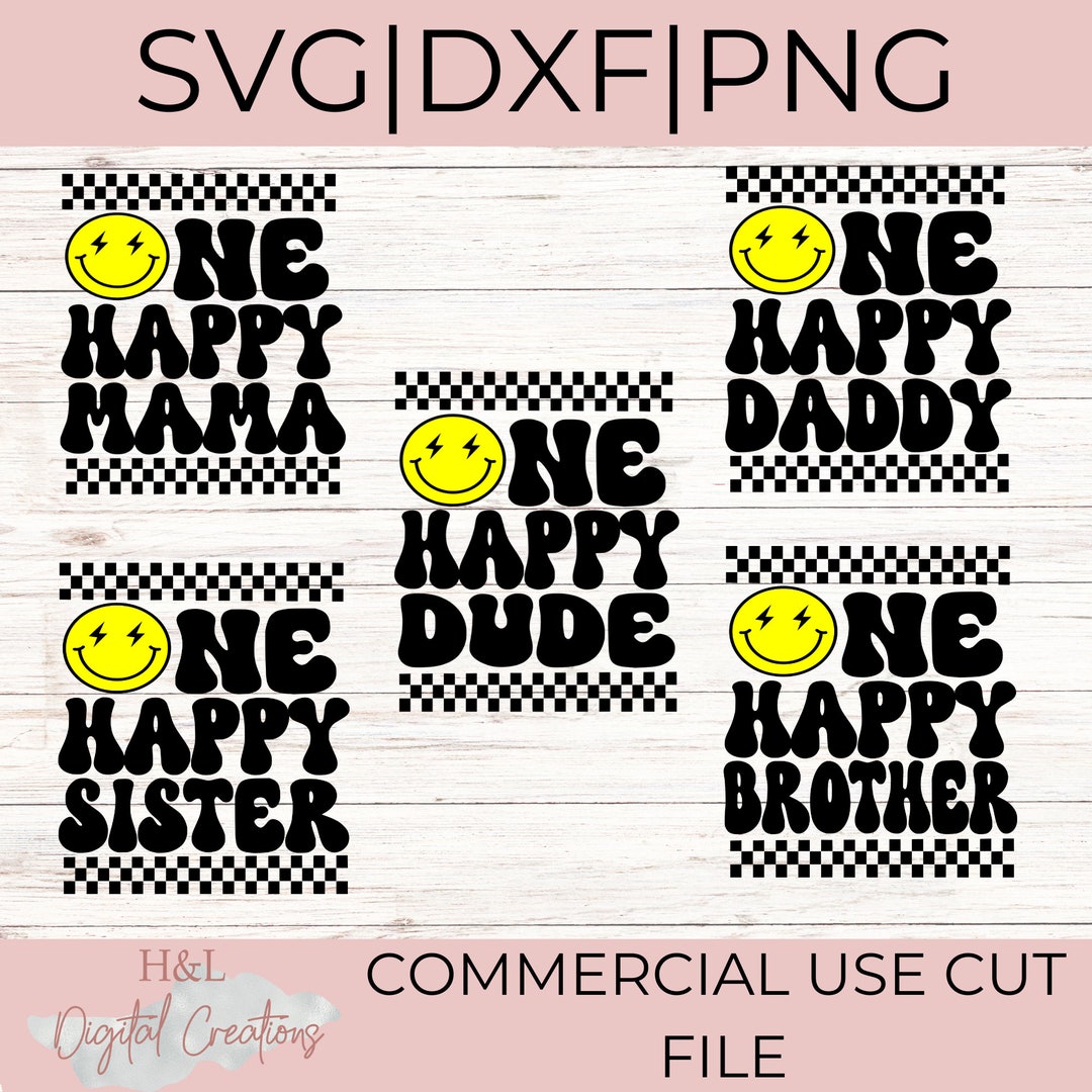 One Happy Dude Matching Birthday Svg Bundle, Retro Smiley Face, Smiley ...