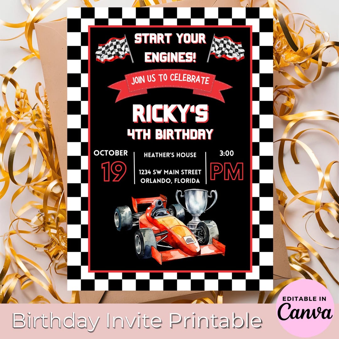Editable Race Car Birthday Invite, Cars Birthday Invite, Birthday ...