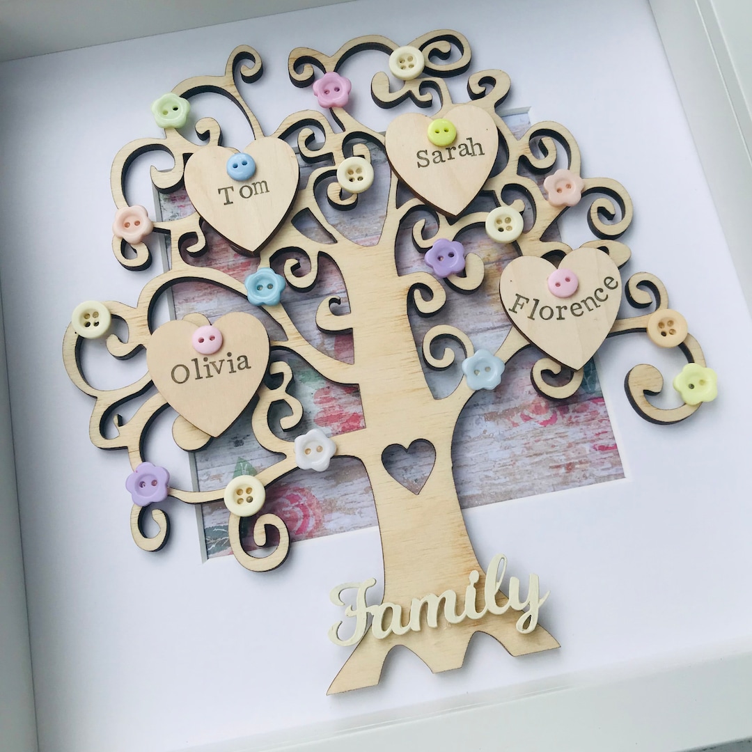 Family Tree Frame, Wooden Family Tree With Names, Family Tree Gift ...