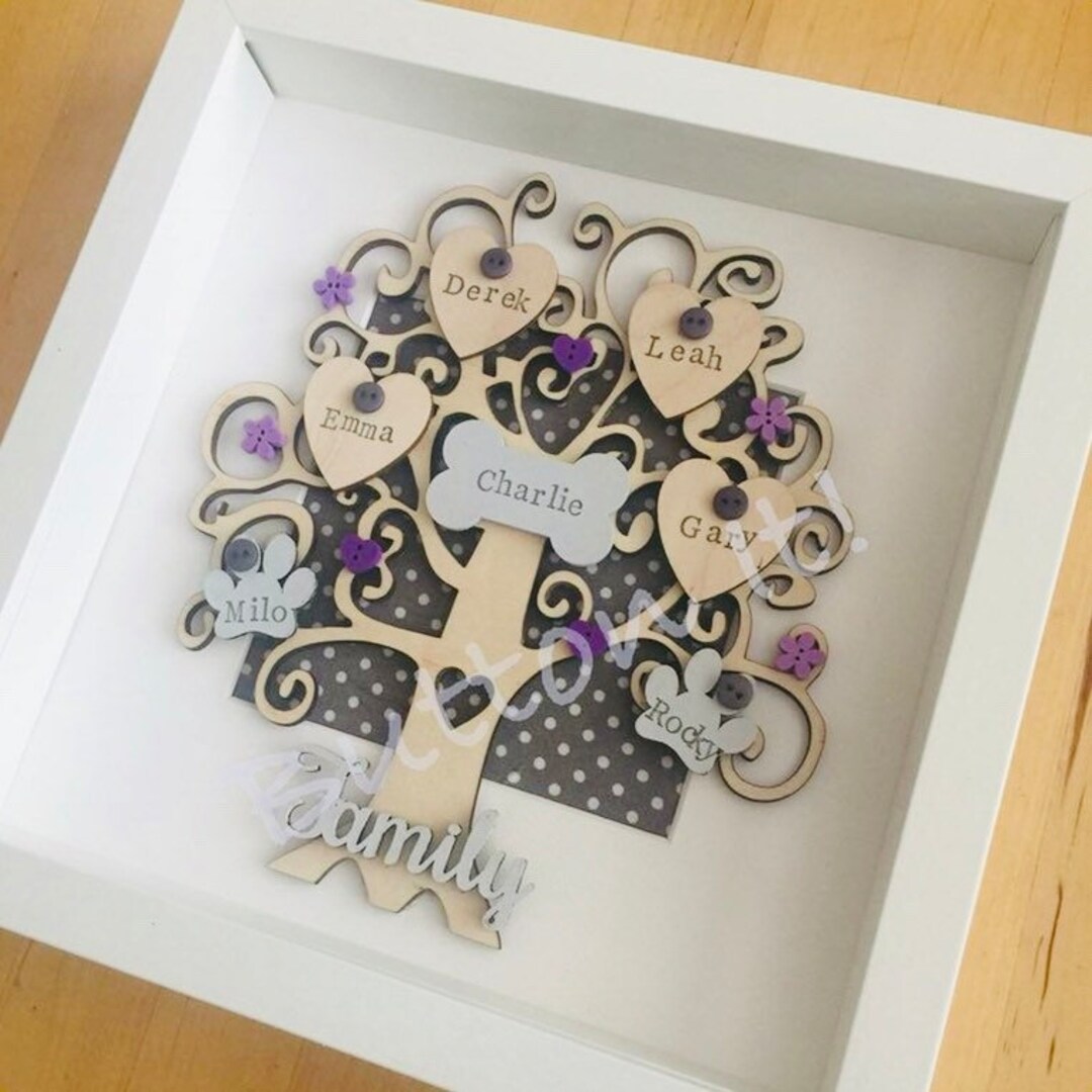 Wooden Family Tree With Hearts, Family Tree Pet, Personalised Family ...