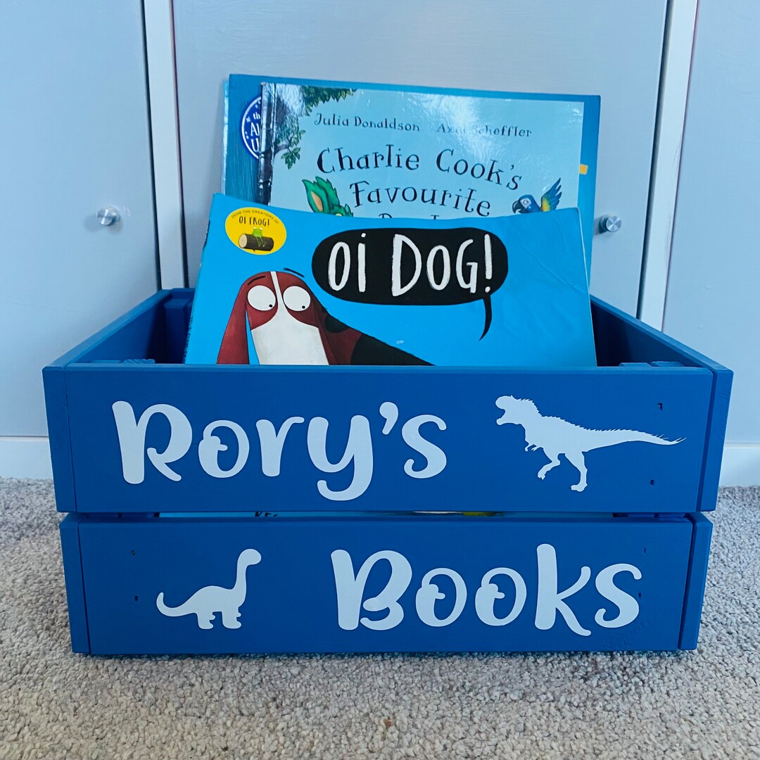 Personalised Story Book Box for Toy Dinosaur Book Crate Personalised ...