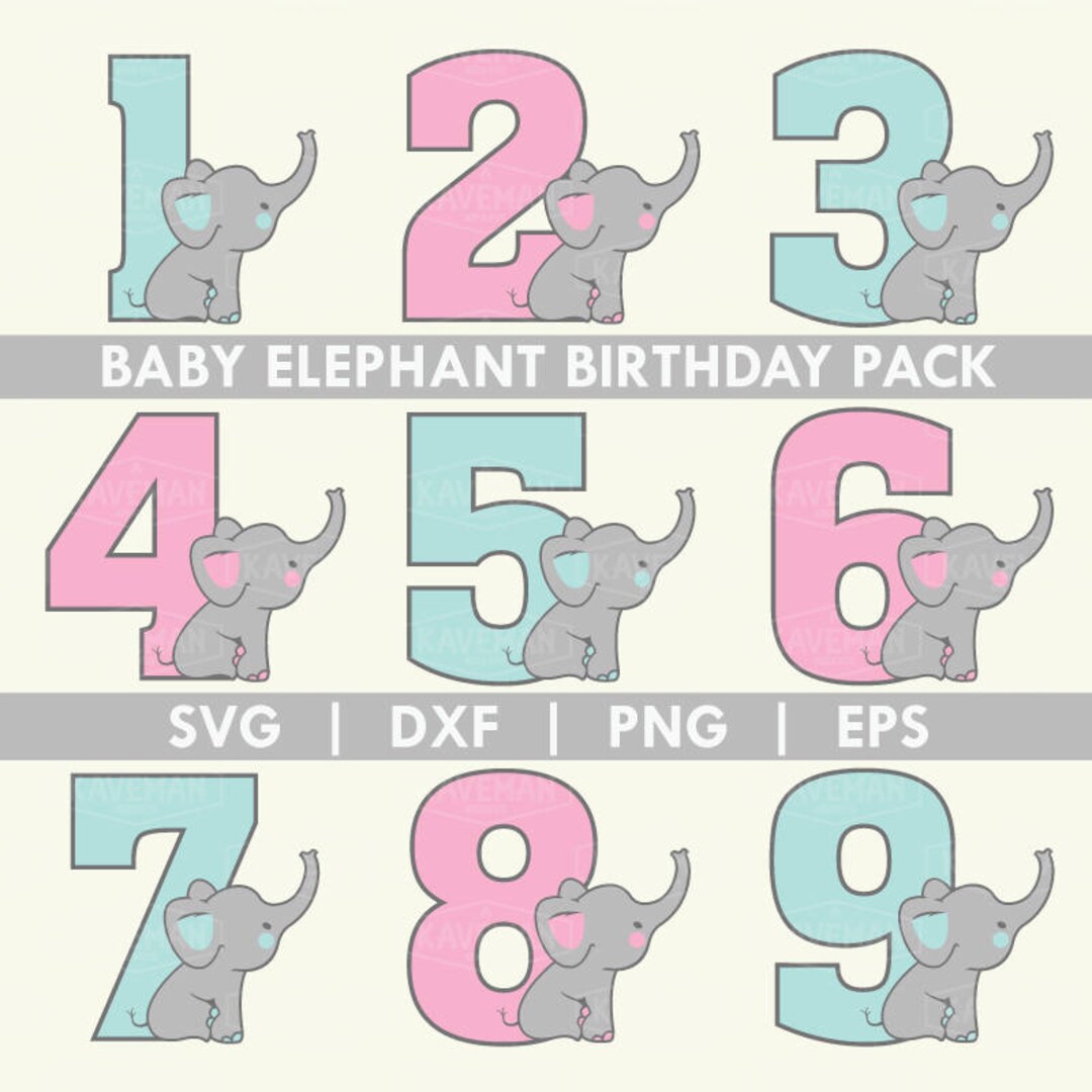 Elephant Birthday Pack SVG DXF Silhouette Cameo Cricut Cut File - Etsy