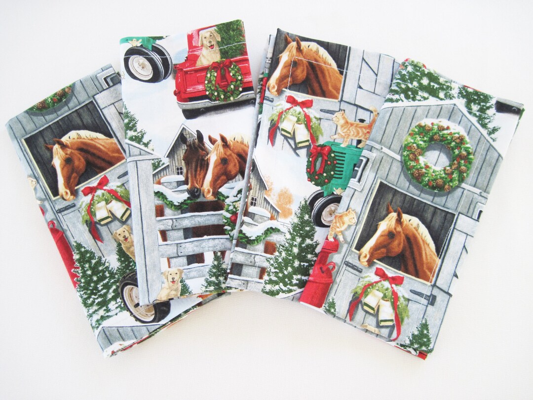 Set of 4 Christmas/holiday Cloth Napkins Featuring Fanciful Christmas ...