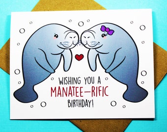 Manatee Birthday Card - Etsy