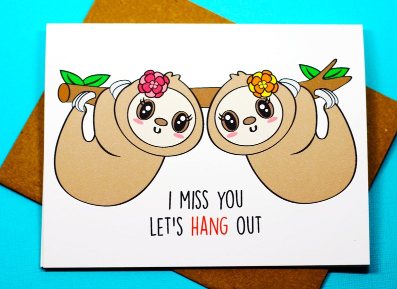 I Miss You Let's Hang Out BFF Sloth Friendship Besties | Etsy
