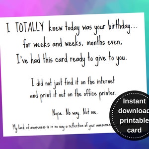 Funny coworker birthday card printable pdf / Instant download | Etsy