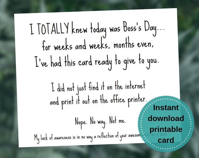 Funny Boss's Day Card Printable Pdf / Instant Download / | Etsy