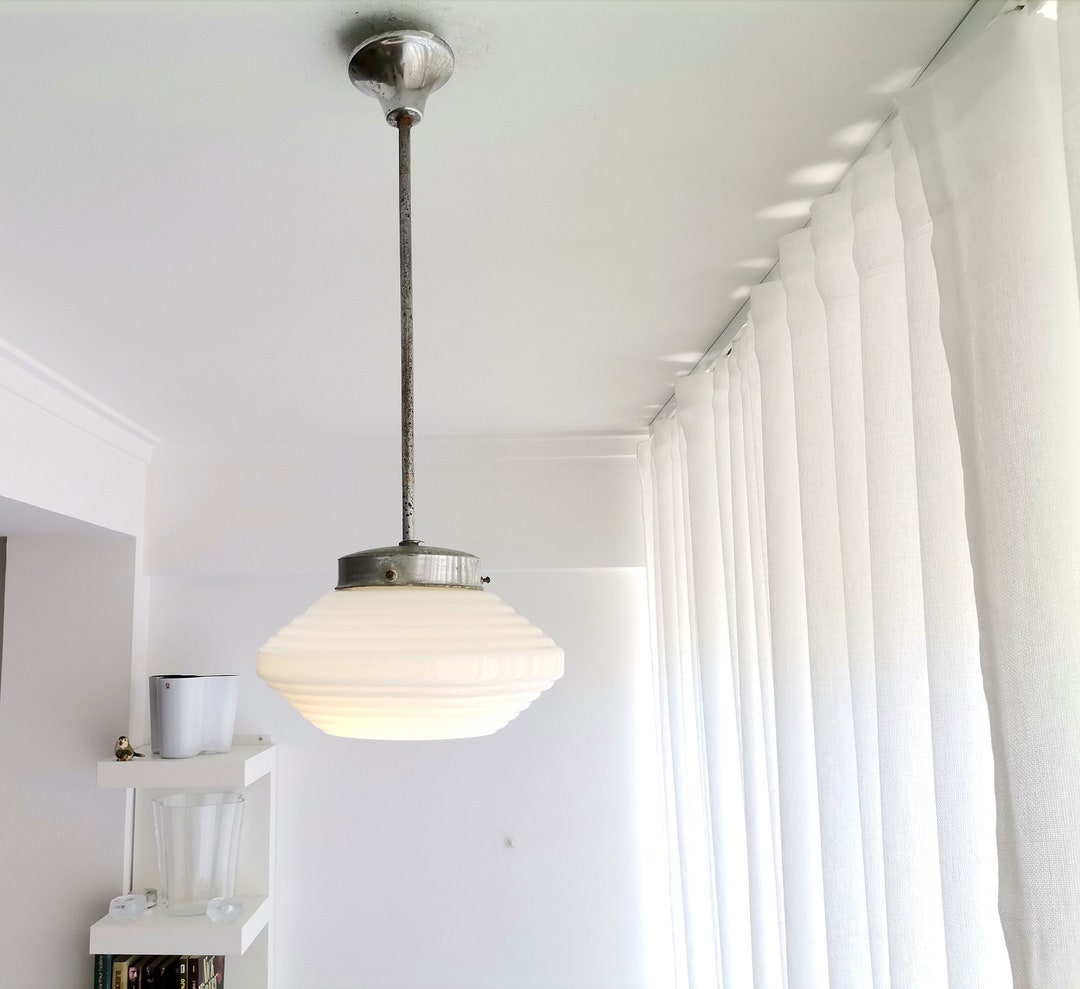 Opal White Milk Glass Mid Century Modern Hanging Light Fixture Pendant ...