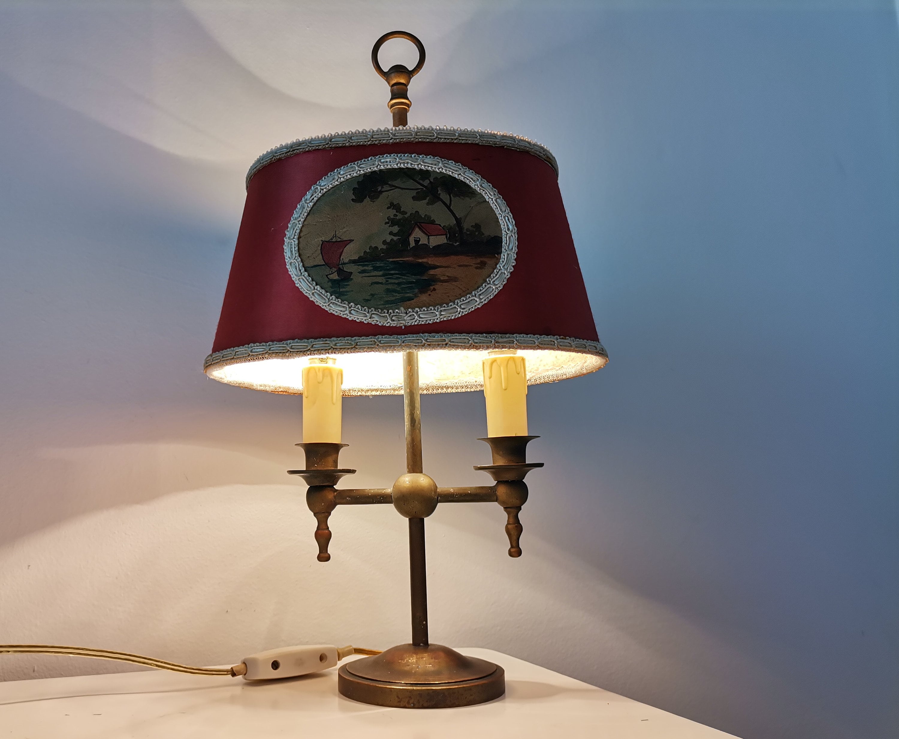 Antique table light vintage 1940s 40s red satin adjustable | Etsy