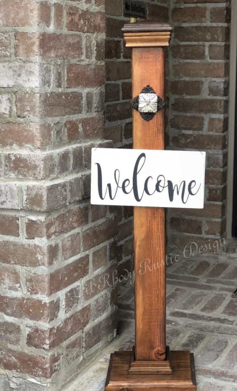 Porch Post with Welcome Sign