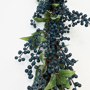 Blueberry With Leaves Powdered Faux Garland, Farmhouse Garland, Rustic ...