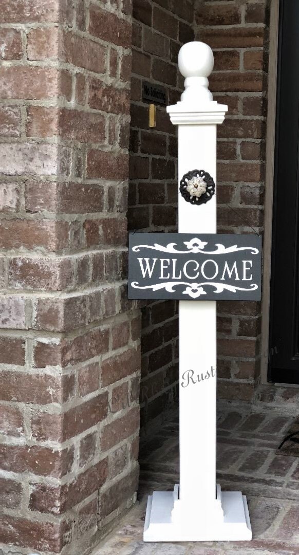 Porch Post with Welcome Sign