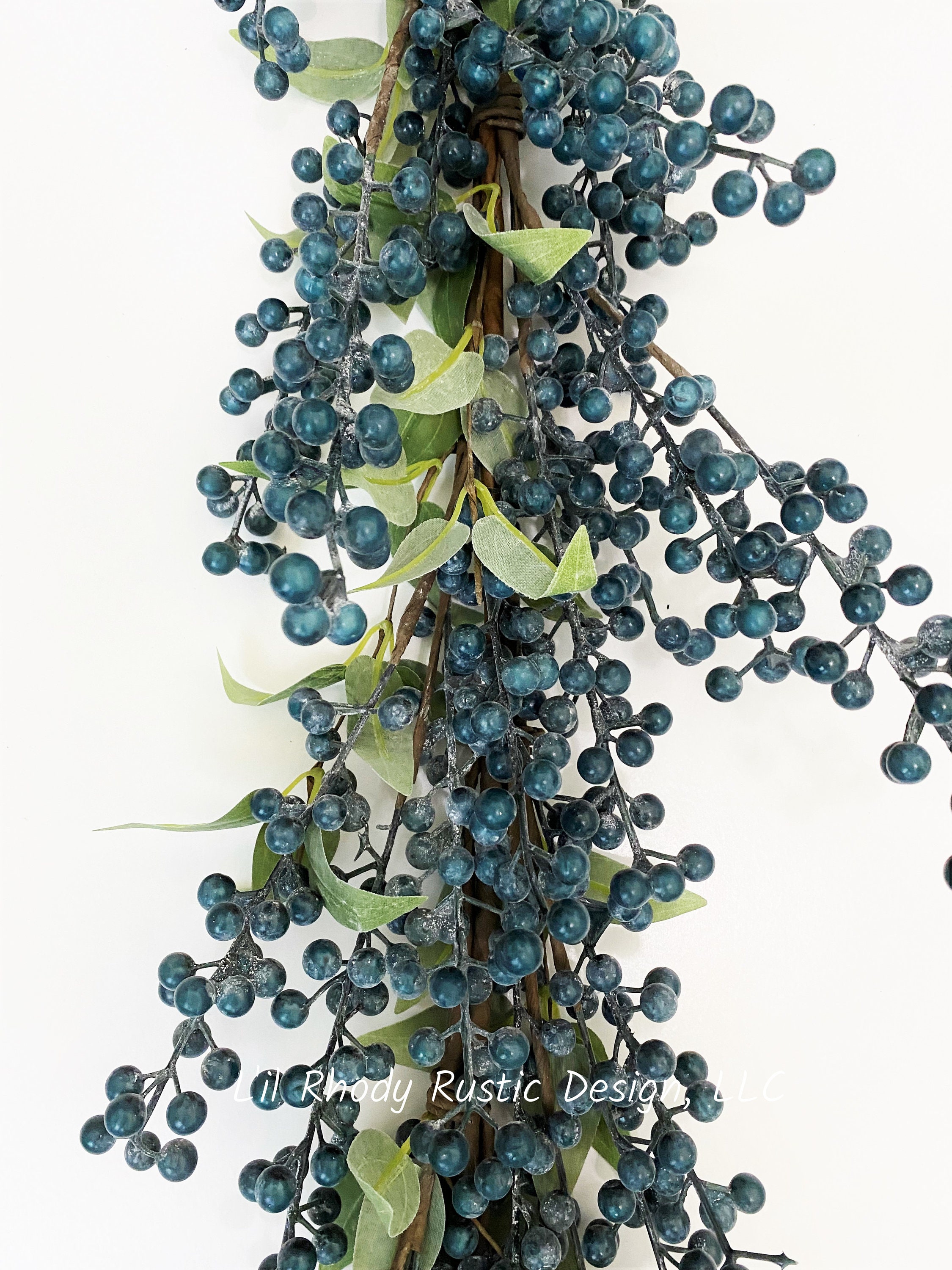 Blueberry with Leaves Powdered Faux Garland, Farmhouse Garland, Rustic ...