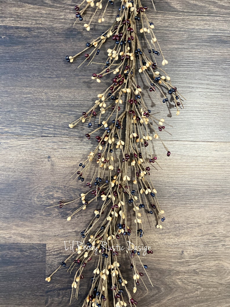 Black Tan and Burgundy Pip Berry Garland Country Garland | Etsy