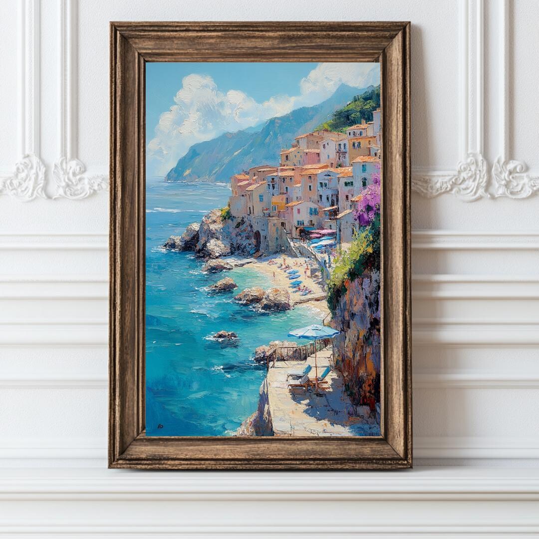5 Retro Beachside Print | A High-resolution Mediterranean Coastal Beach ...