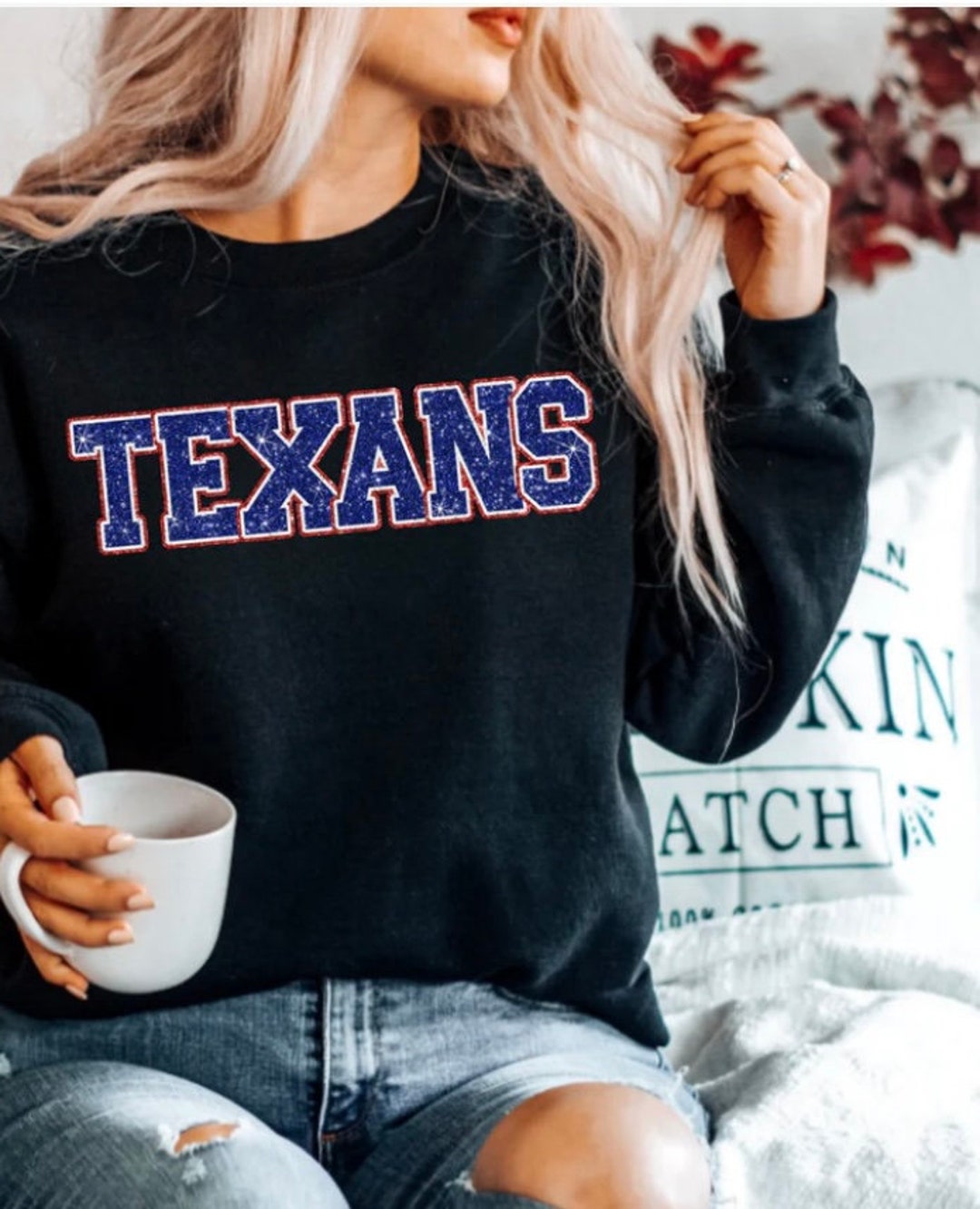 Texans Faux Glitter Crewneck - Etsy