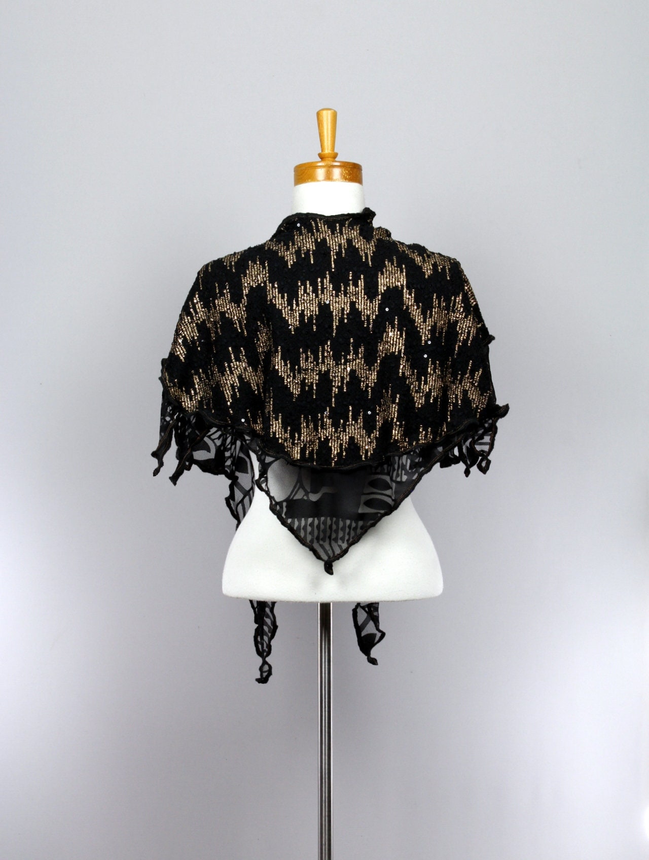 Black Shawl Gold Thread Black Lace - Etsy