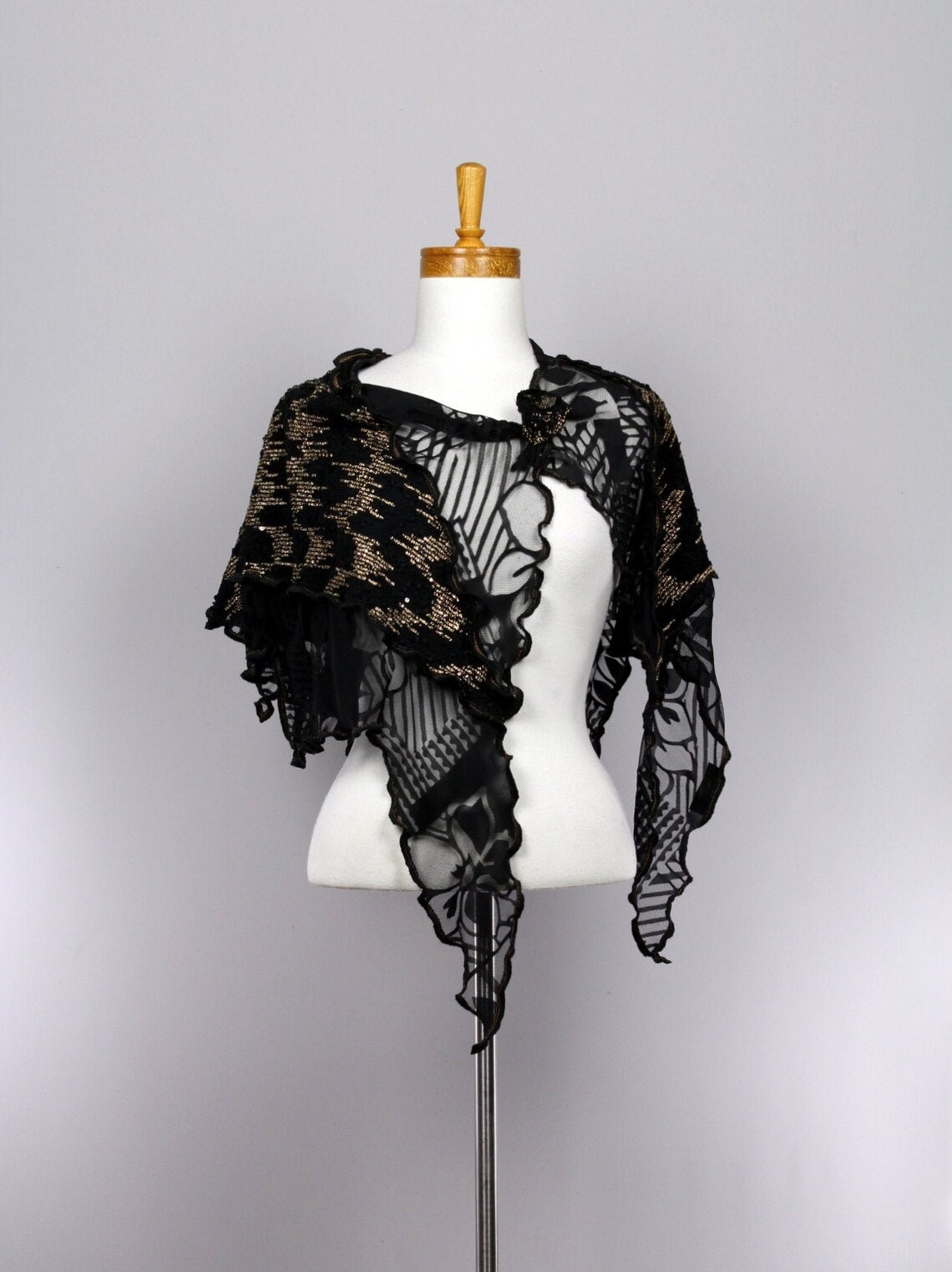 Black Shawl Gold Thread Black Lace - Etsy