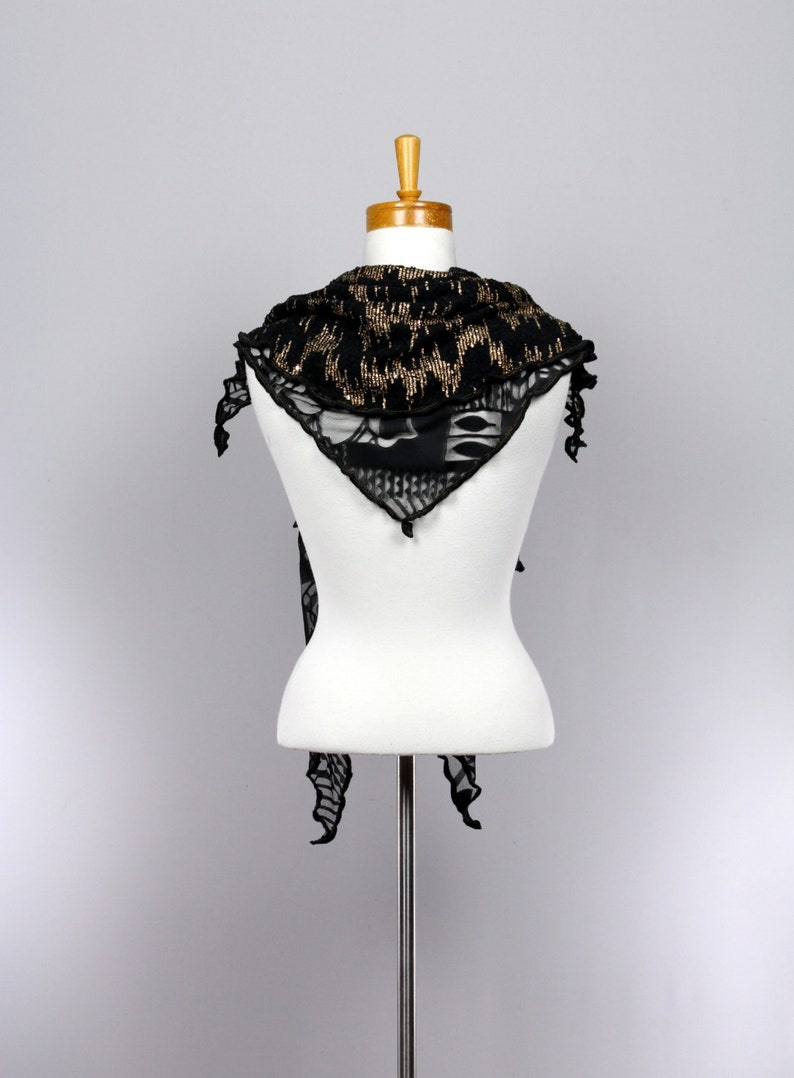 Black Shawl Gold Thread Black Lace - Etsy