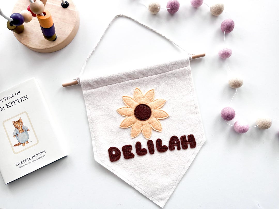 Sunflower Name Banner Custom Pennant Flag, Felt Letters Door Hanging ...