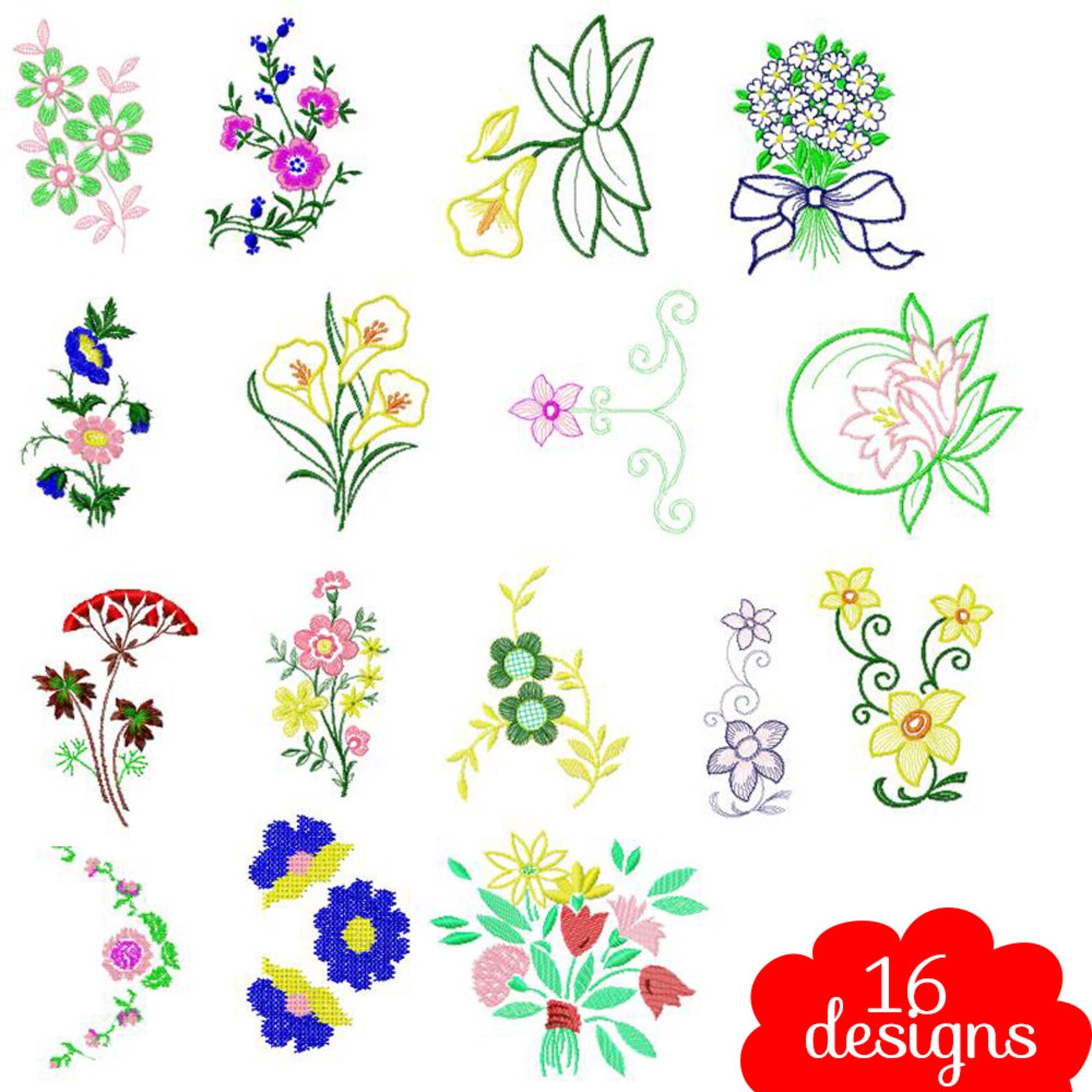 Pretty Posies / Flowers Embroidery Design Set - Etsy