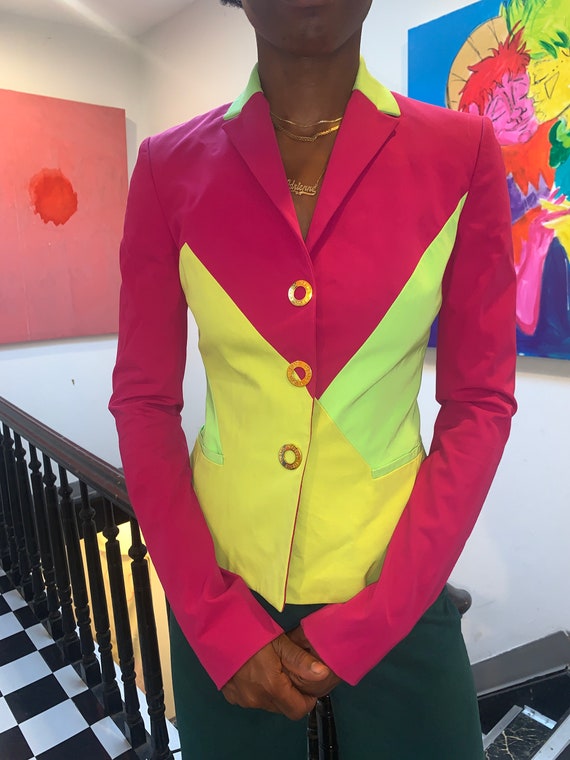 Versus Versace 80s Color Block Blazer Jacket Neon Pin… - Gem