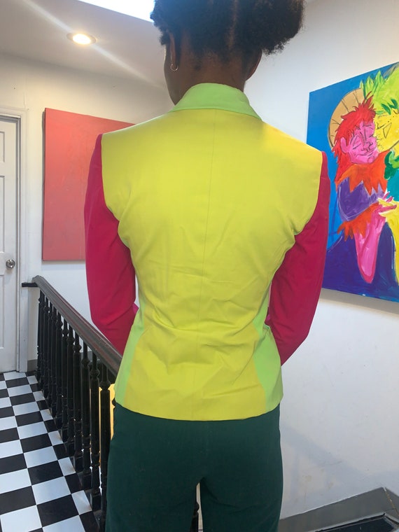 Versus Versace 80s Color Block Blazer Jacket Neon Pin… - Gem