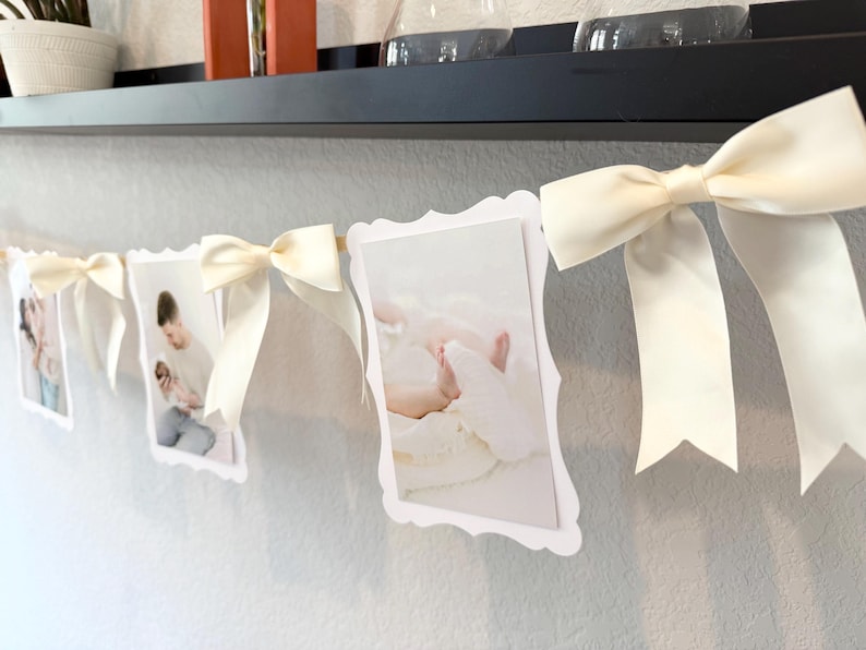 Ivory Satin Bow Photo Garland - 12 Photos - 2 Garlands | Birthday ...