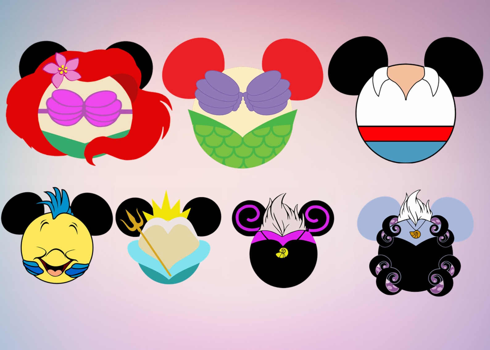 Little Mermaid Mickey Heads Ariel Mickey Head Ursula Mickey | Etsy