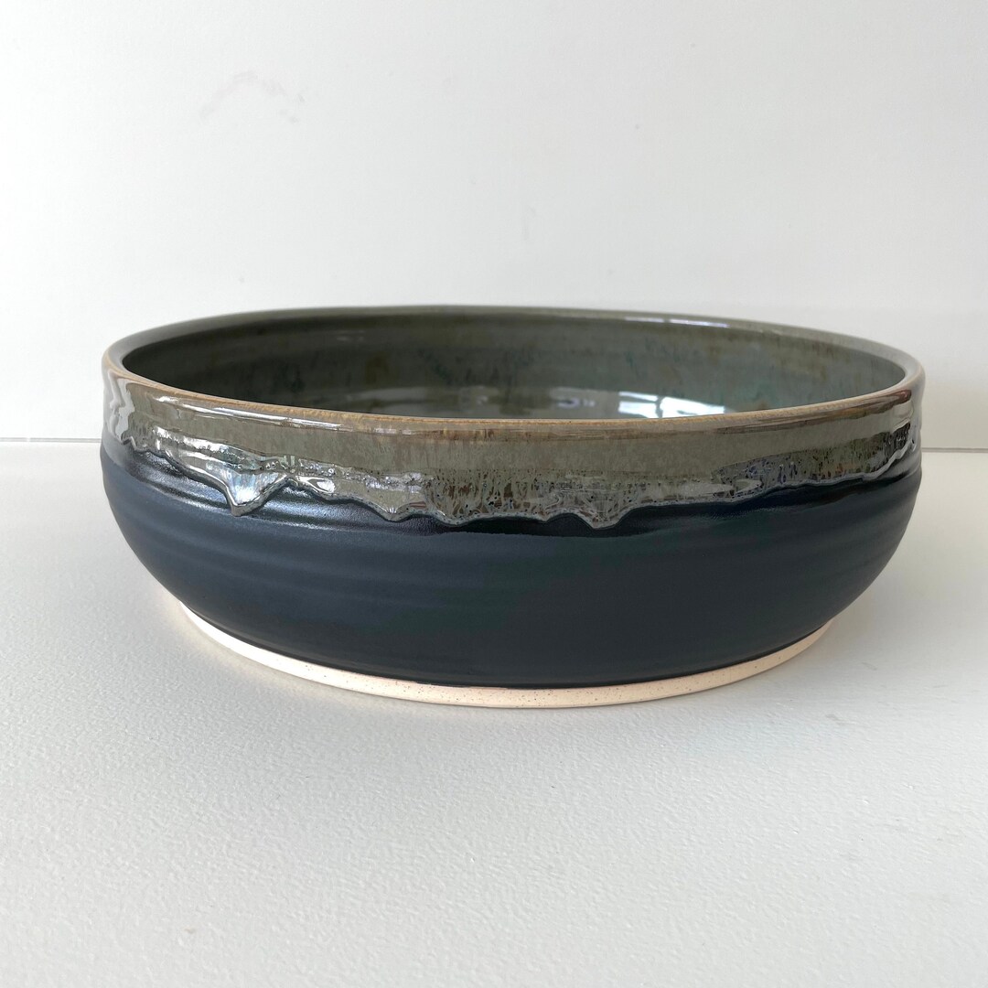 Shallow Bowl in Black Matte and Brownish Grey Glaze...very Manly/guyish ...