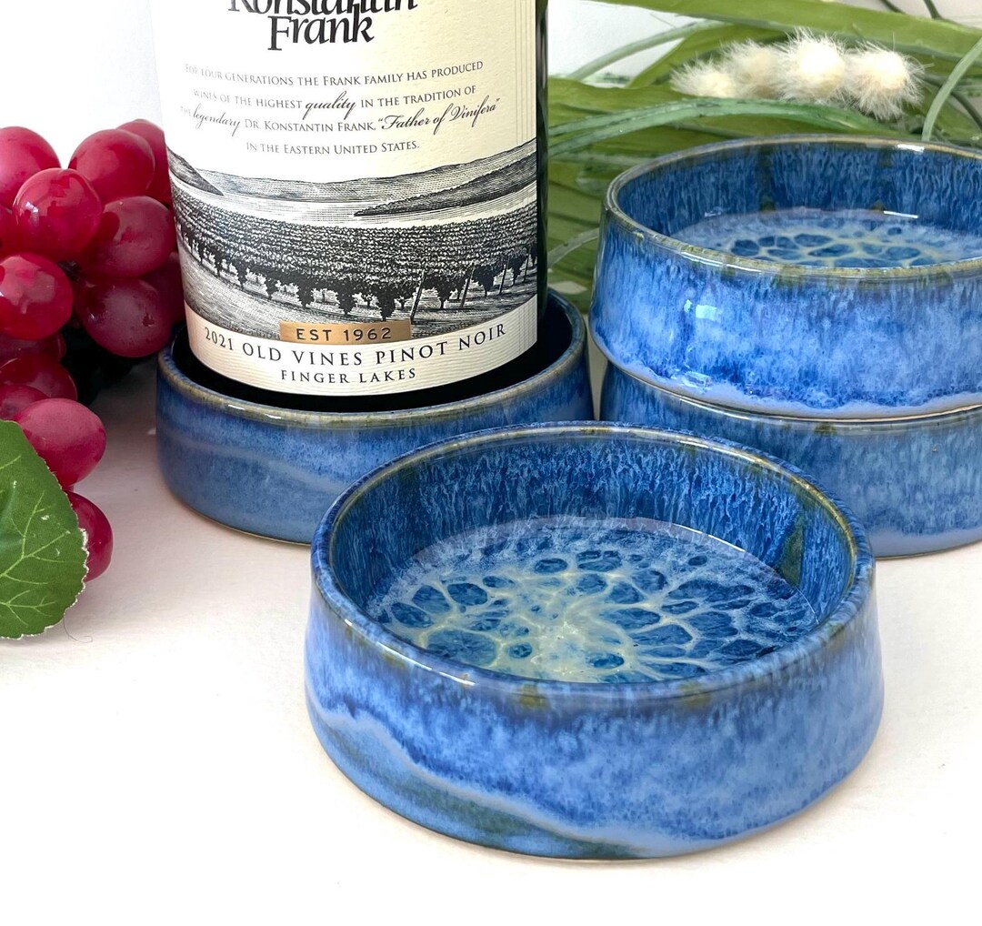 Blue Surf Wine Bottle Coaster: Handmade Stoneware Pottery - Etsy